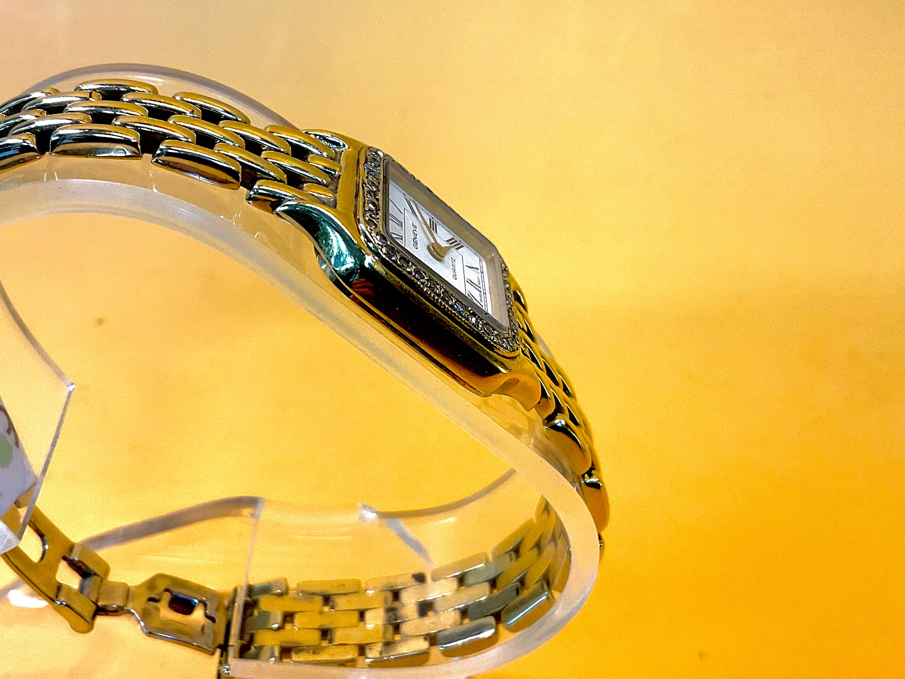 14k Geneve Quartz Watch W/ Diamonds - Etsy