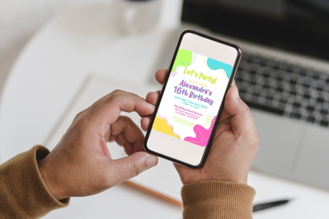 Birthday Party Invitation Template Disco Ball, Wavy Lines, Multi Use ...