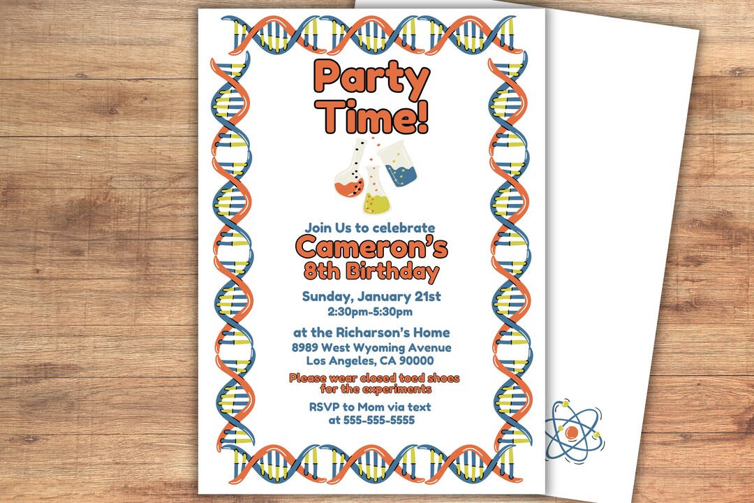 Birthday Party Invitation Template Science Themed, Experiments, Double ...