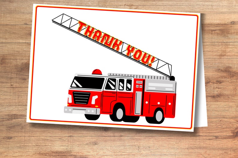 Thank You Card Template Firetruck, Ladder Truck, Fire House 3.5x5 ...