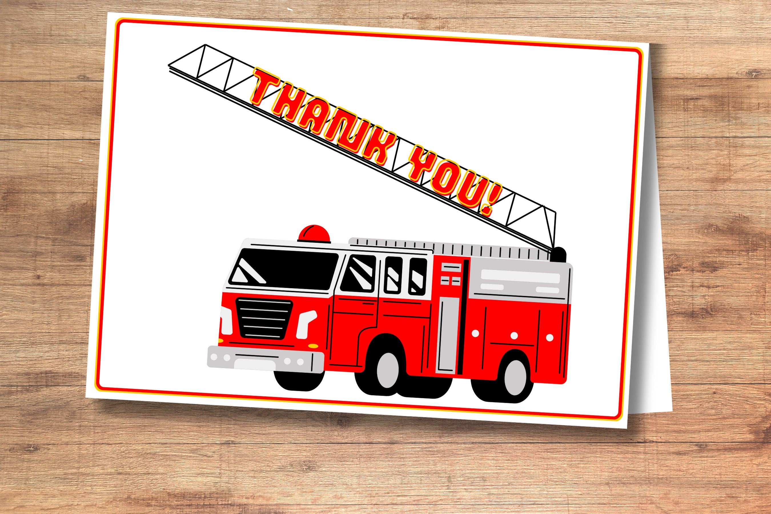 Thank You Card Template Firetruck, Ladder Truck, Fire House 3.5x5 ...