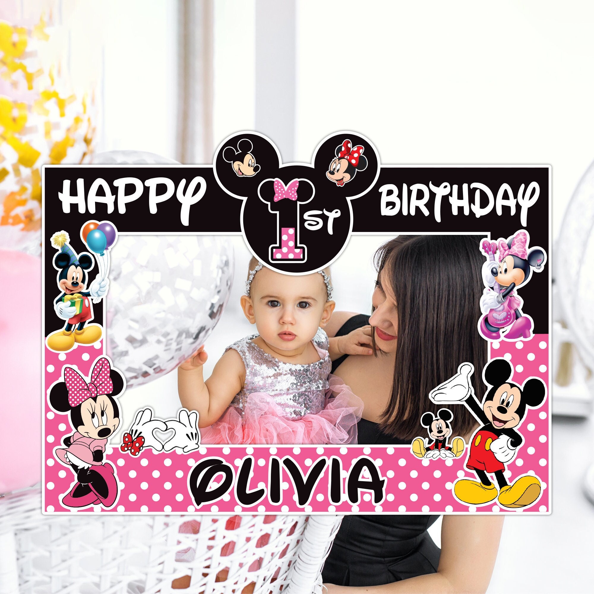 Personalized Mickey Minnie Selfie Frame, Birthday Selfie Frame, Custom ...