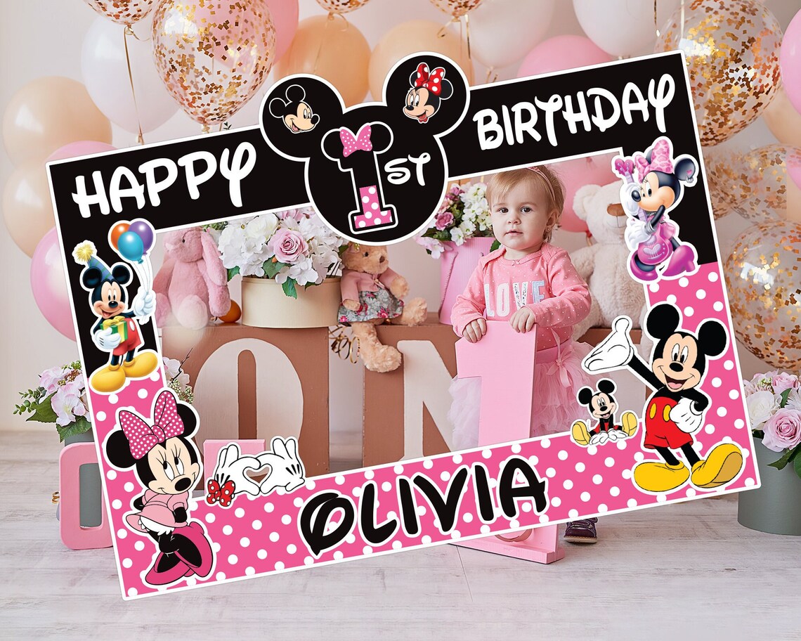 Personalized Mickey Minnie Selfie Frame, Birthday Selfie Frame, Custom ...