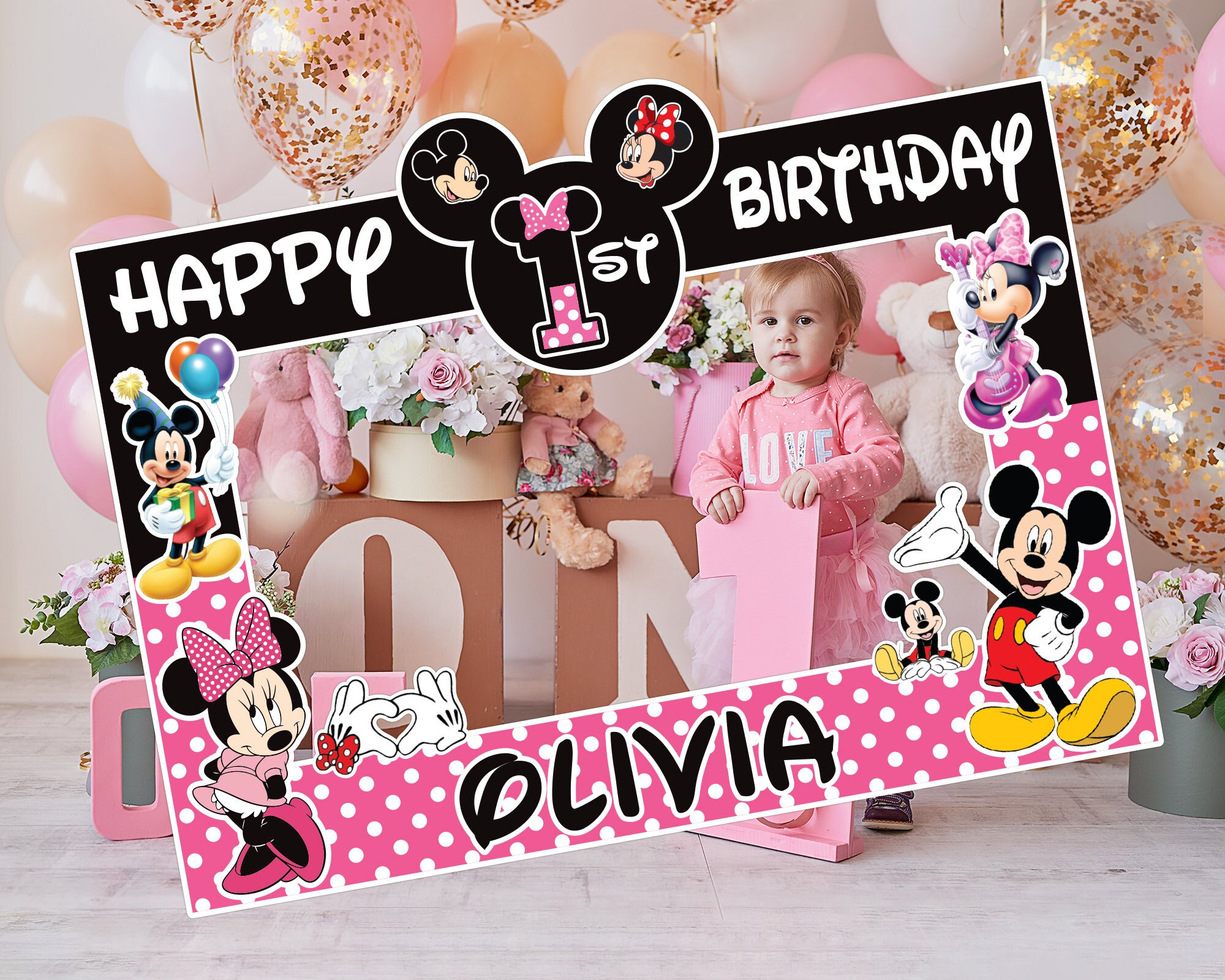 Personalized Mickey Minnie Selfie Frame, Birthday Selfie Frame, Custom ...