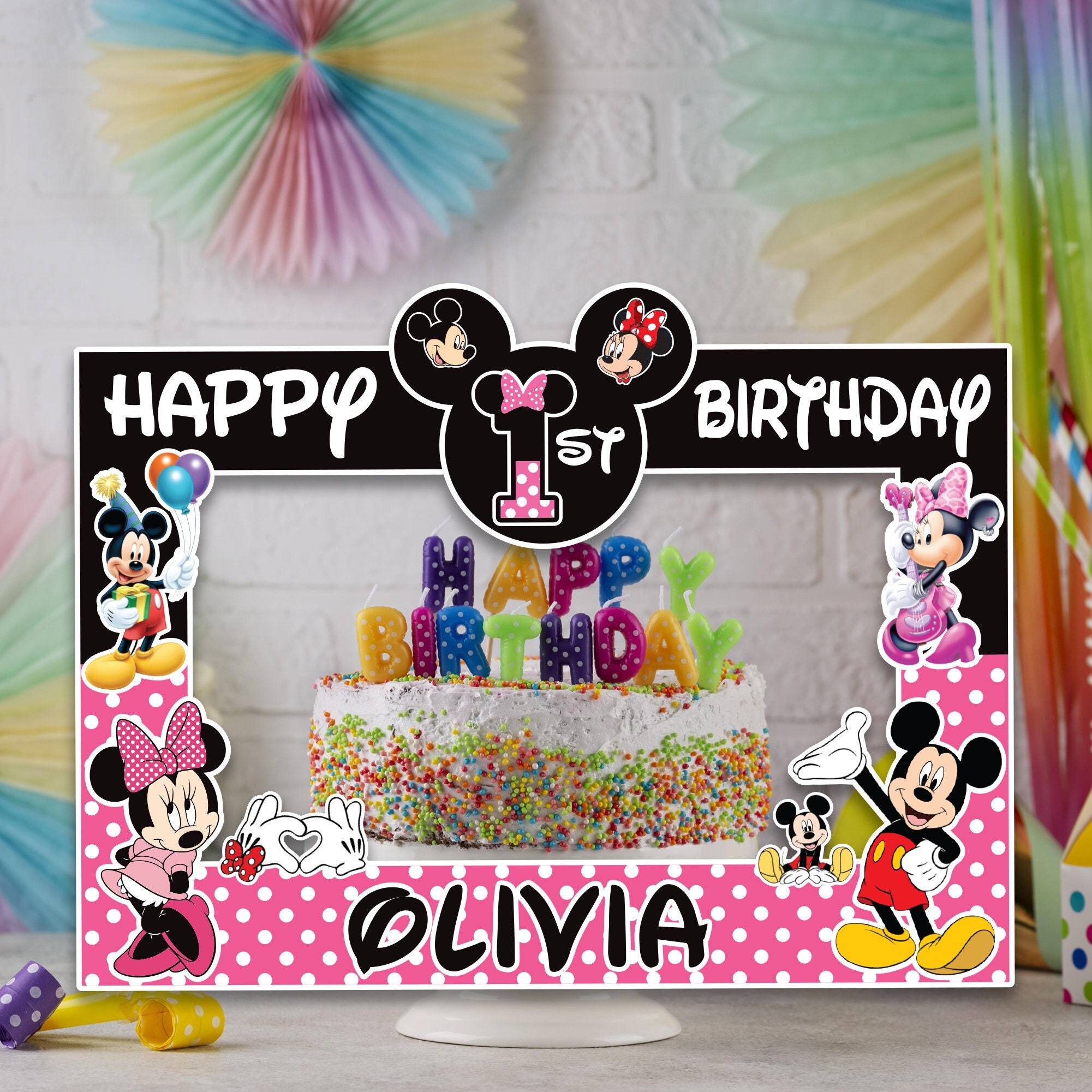 Personalized Mickey Minnie Selfie Frame, Birthday Selfie Frame, Custom ...