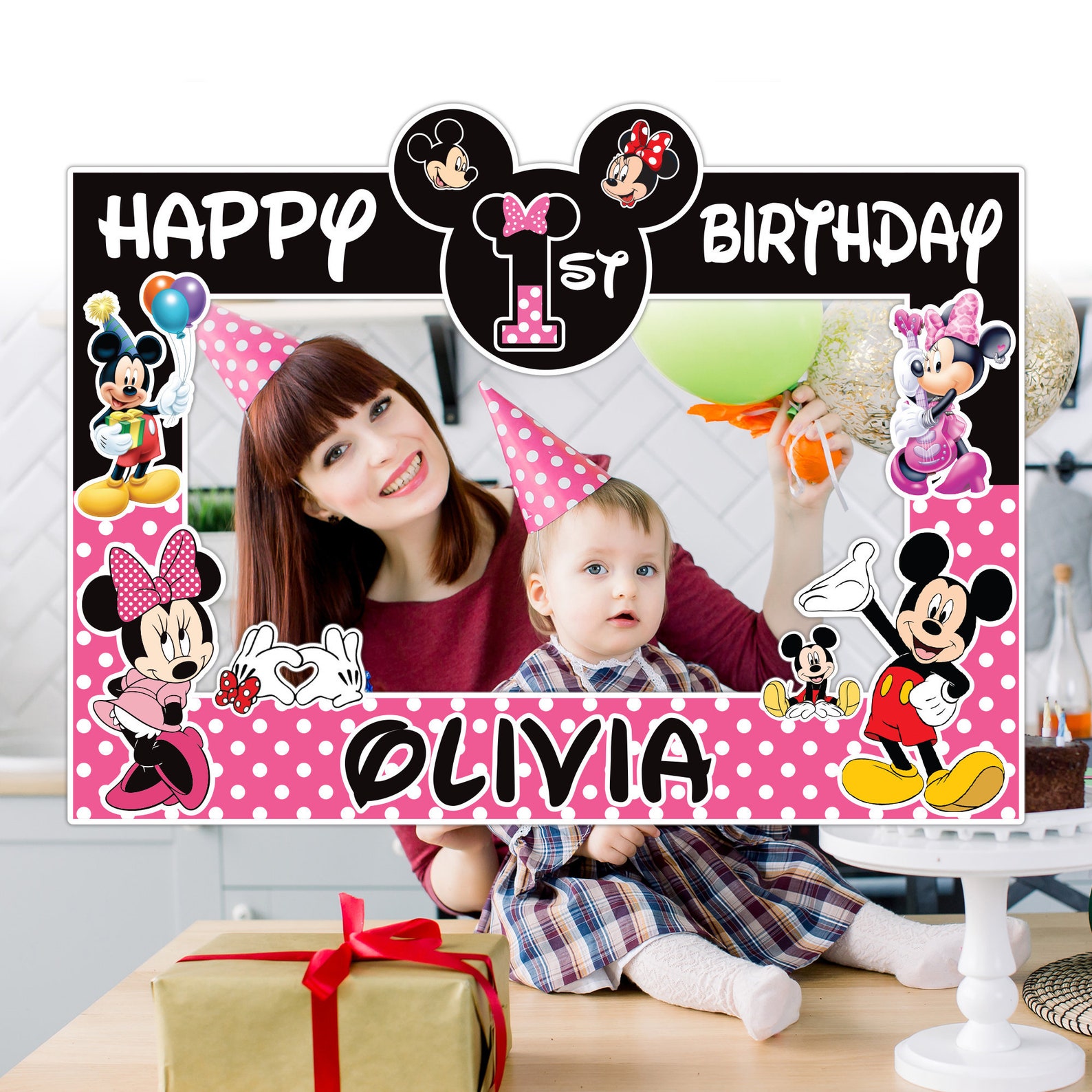 Personalized Mickey Minnie Selfie Frame, Birthday Selfie Frame, Custom ...