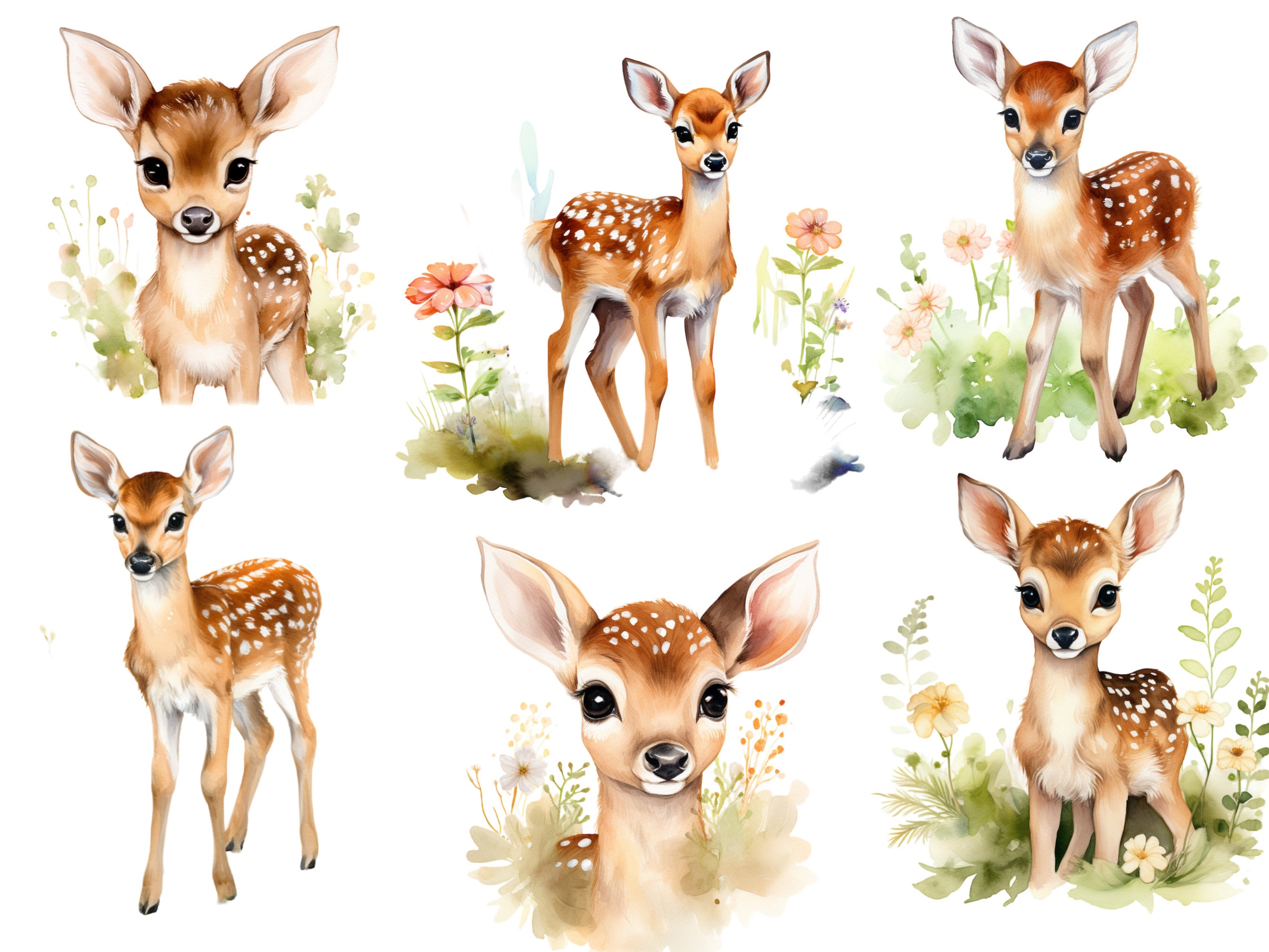 Fawn Clipart Watercolor Fawn Clip Art Digital Art Set of - Etsy