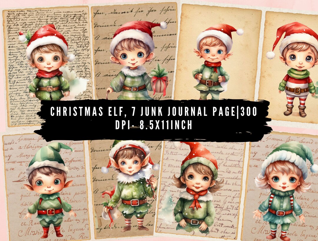 Printable Junk Journal Elf Christmas Watercolor Cute Elf - Etsy