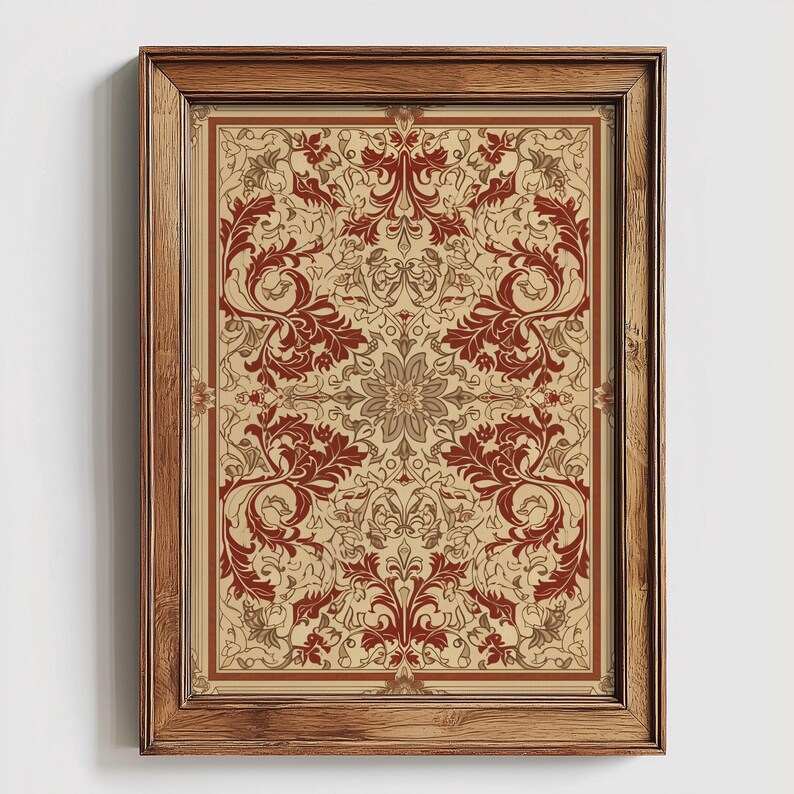 Red and Beige Tapestry Art | Medieval Floral Pattern | Persian Textile ...