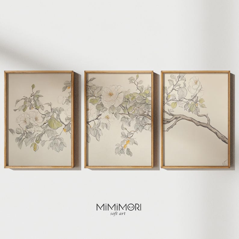 Botanical Triptych Art | 3 Piece Wall Art | Flower Market Print ...