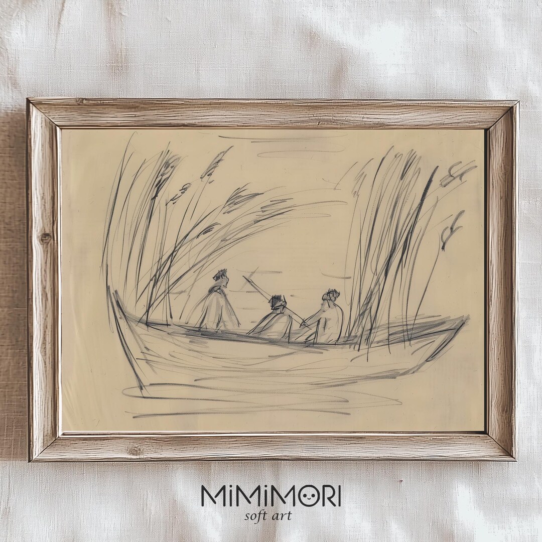 Vintage Boat Sketch | Elegant Pencil Drawing | Moody Brown Wall Art ...