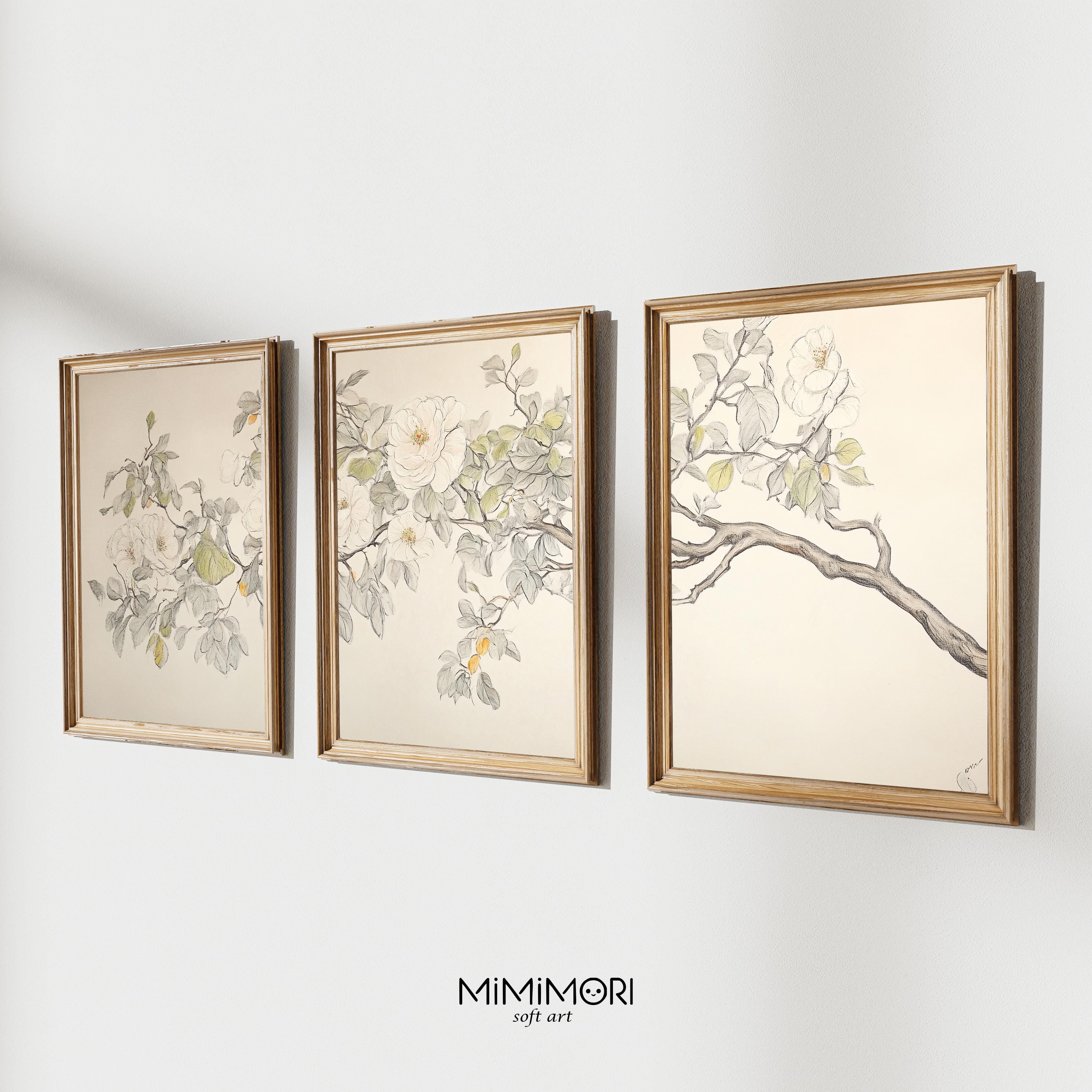 Botanical Triptych Art | 3 Piece Wall Art | Flower Market Print | Chinoiserie Wall Art ...