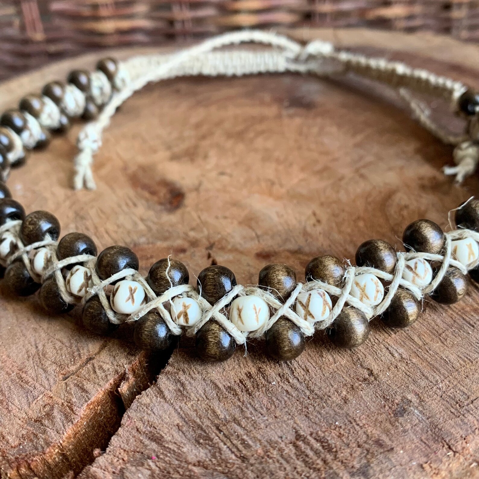 Ready-to-ship Handmade Hemp Necklace: Tribal Design With Carved Bone ...