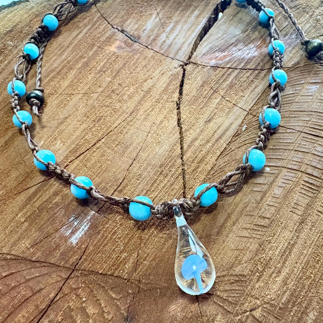Handmade Hemp Necklace: Blown Glass Mushroom Pendant, Boho Hippie ...