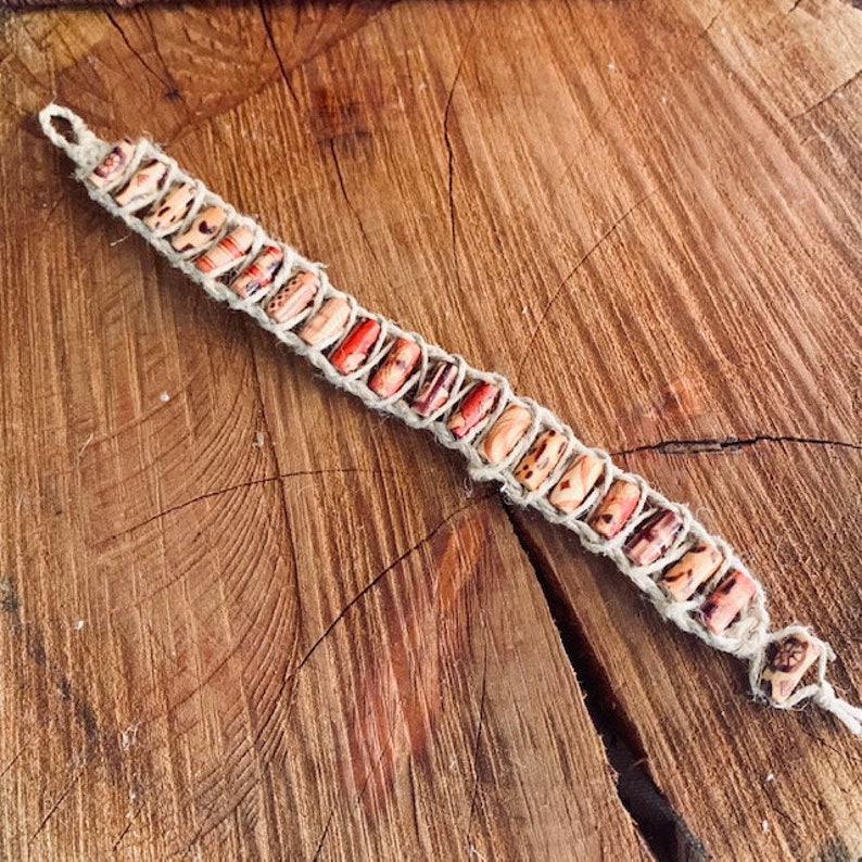 Custom Hemp Bracelet: Boho Wood Beads, Unisex Hippie Style - Etsy