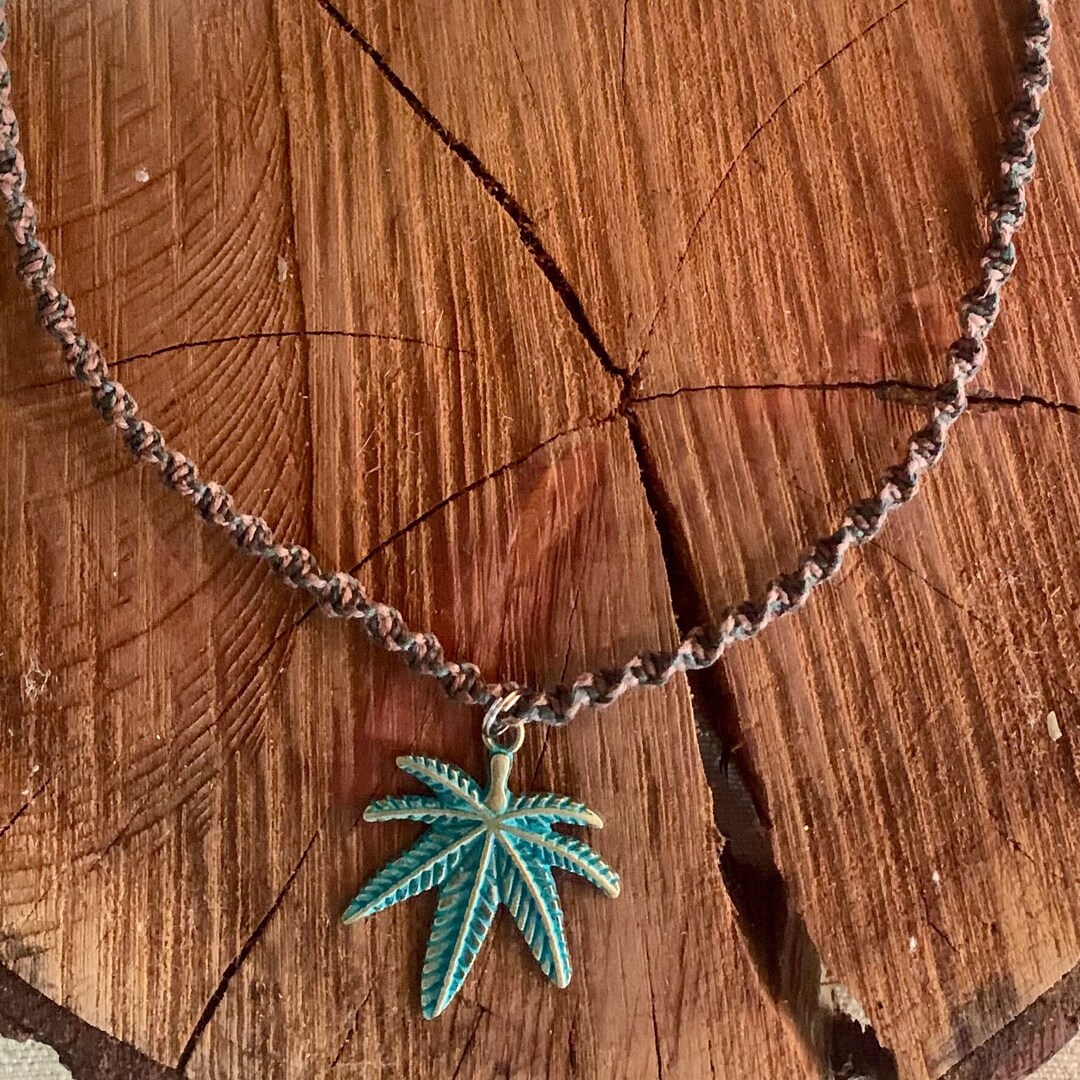 Handmade Hemp Necklace With Metal Hemp Leaf Pendant in Stock Necklace ...
