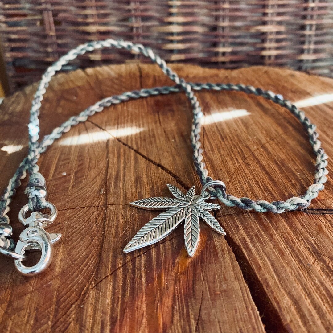 Handmade Hemp Necklace: Metal Leaf Pendant, Boho Hippie Style - Etsy
