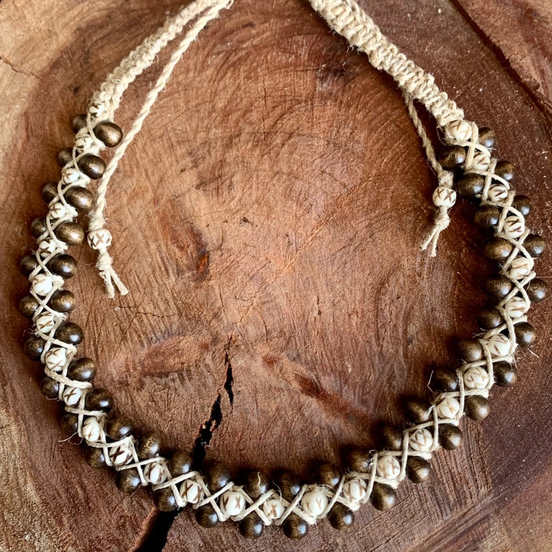 Ready-to-ship Handmade Hemp Necklace: Tribal Design With Carved Bone ...