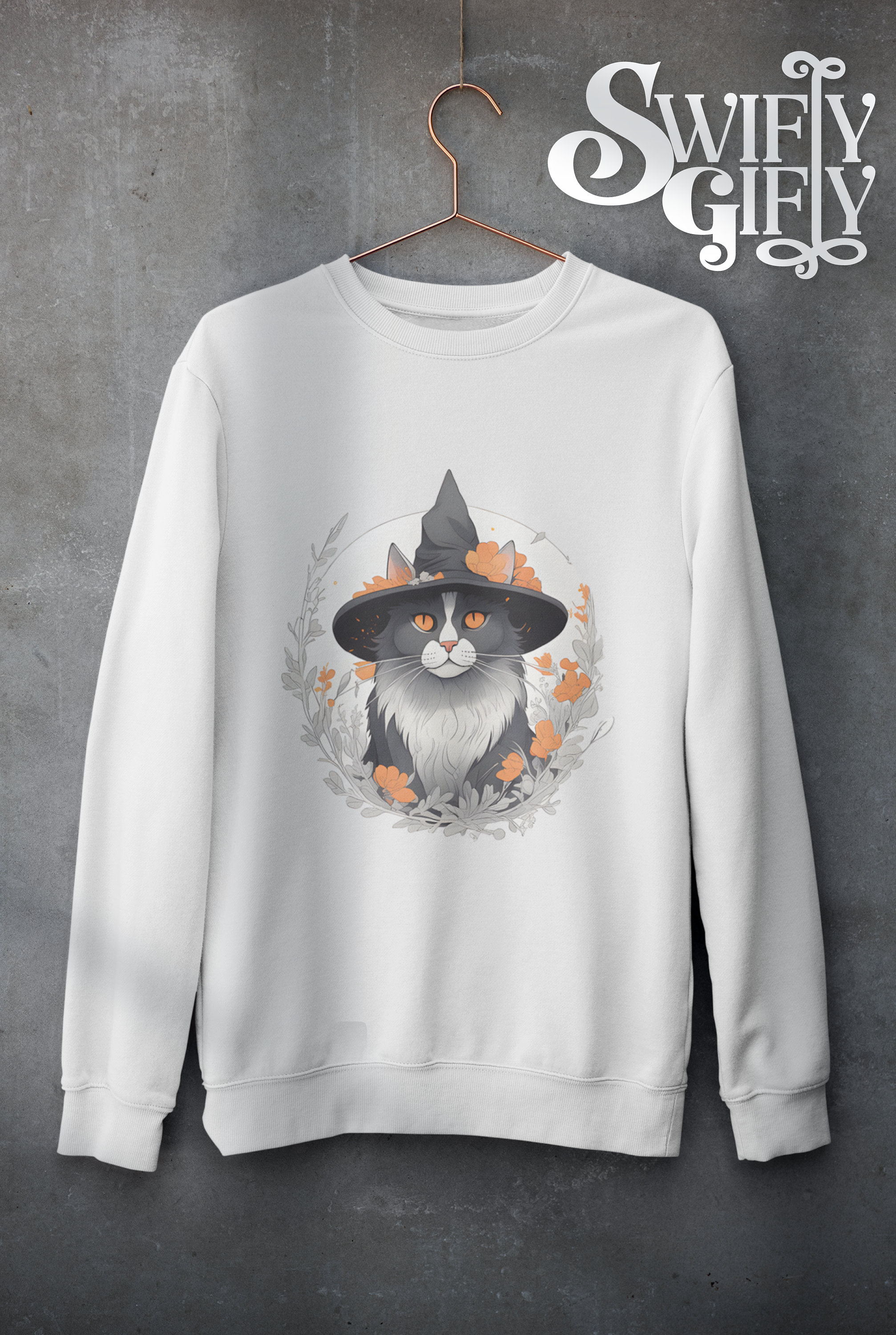 Witch Cat Lovers' Halloween Magic: Witch Cat With Floral - Etsy