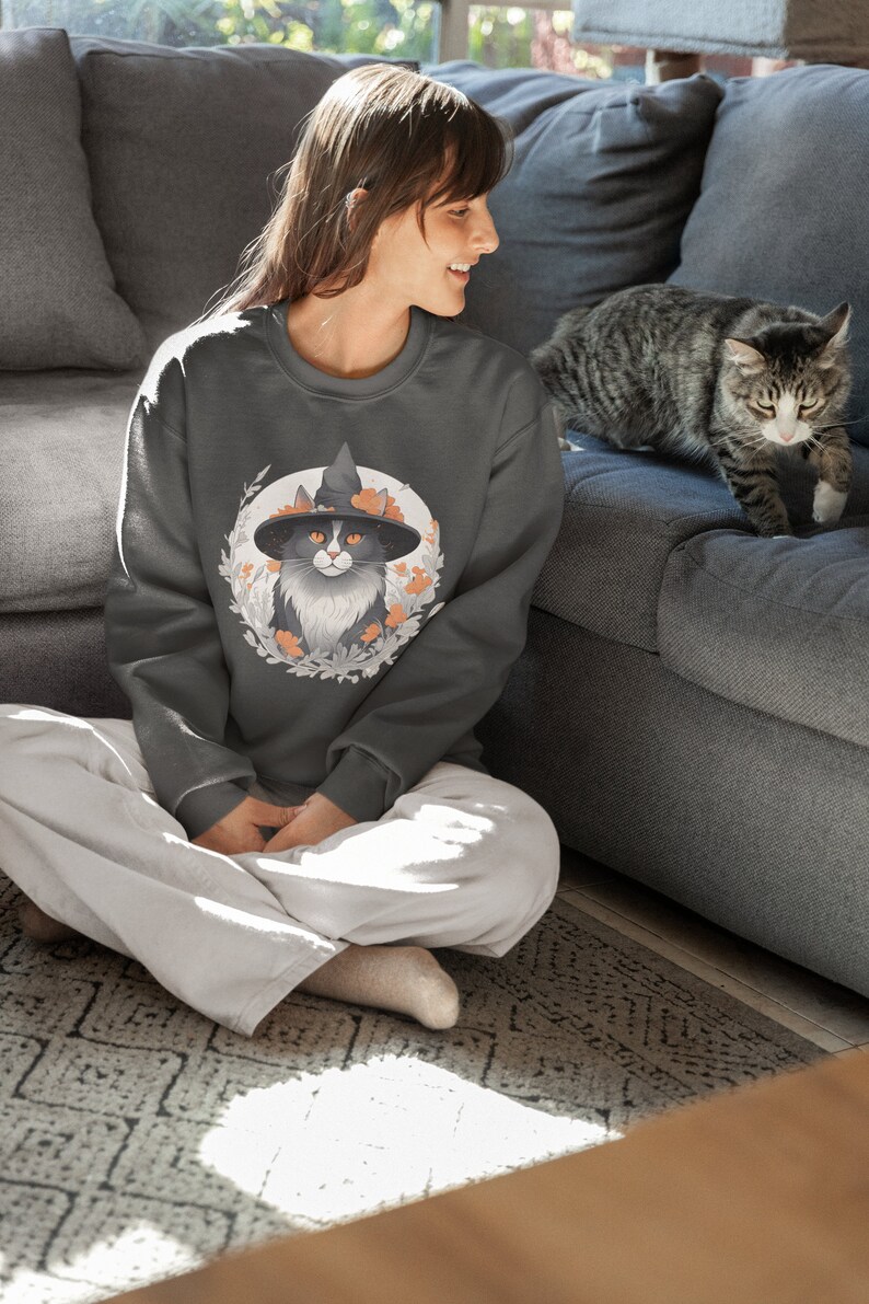 Witch Cat Lovers' Halloween Magic: Witch Cat With Floral - Etsy