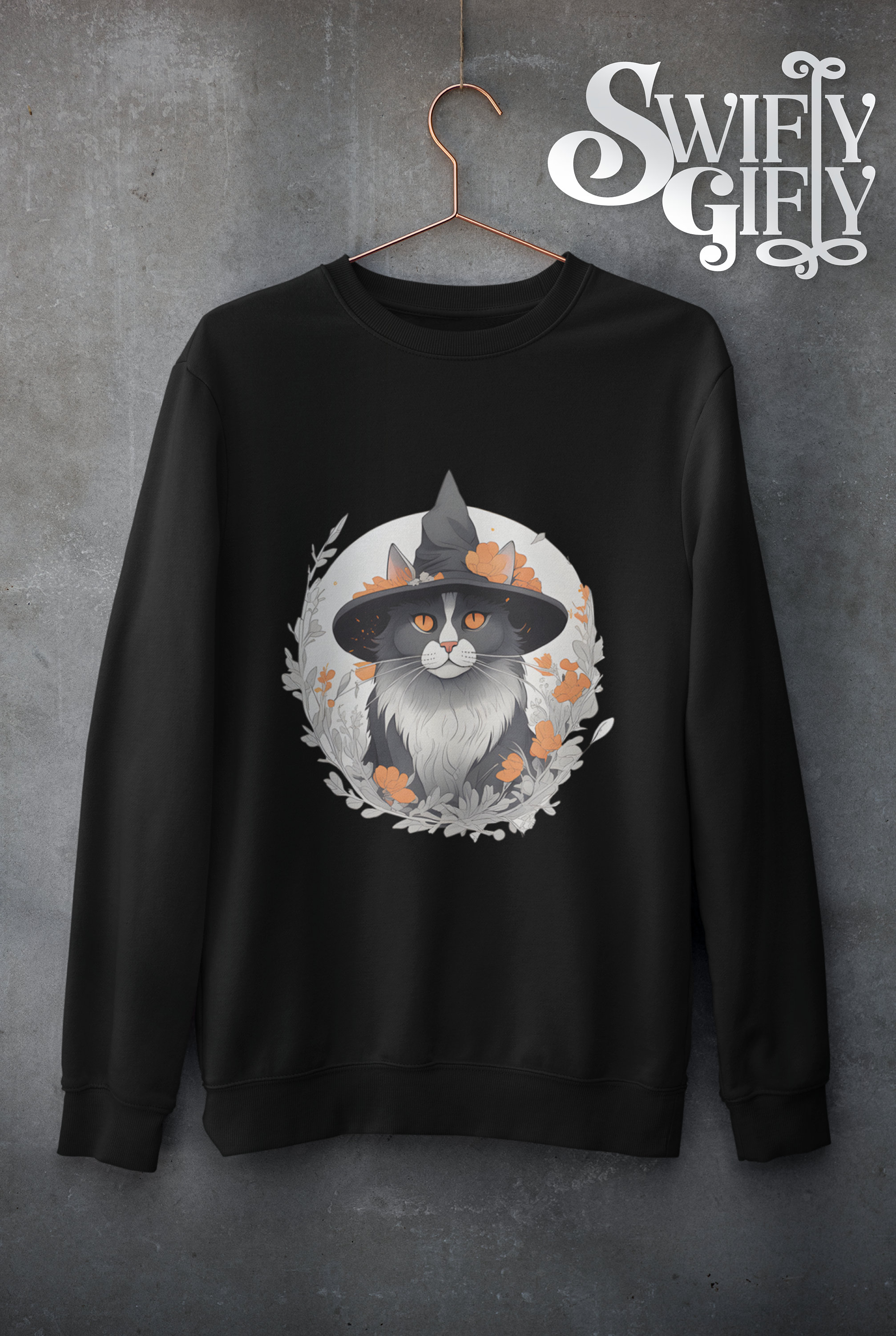 Witch Cat Lovers' Halloween Magic: Witch Cat With Floral - Etsy