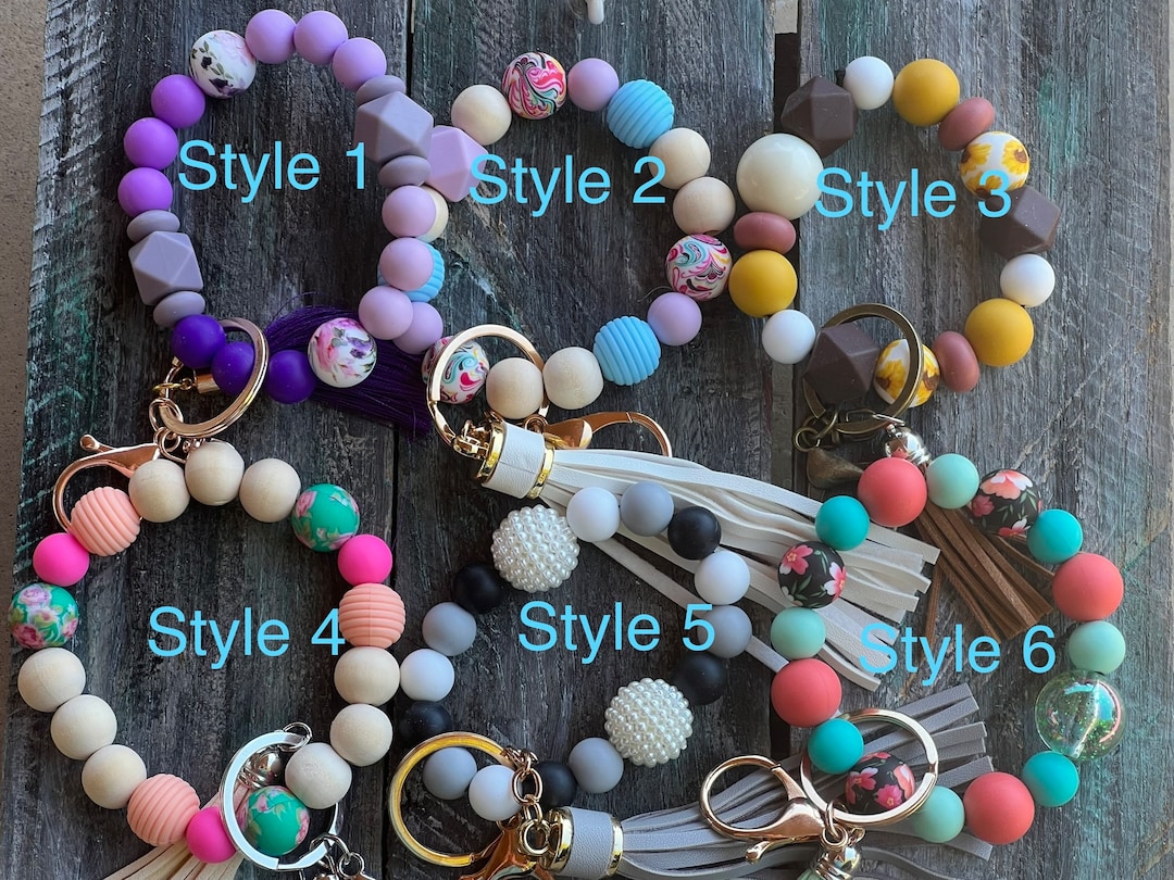 Beaded Wristlet Keychain, Custom Silicone Wood Bead Keyring - Etsy