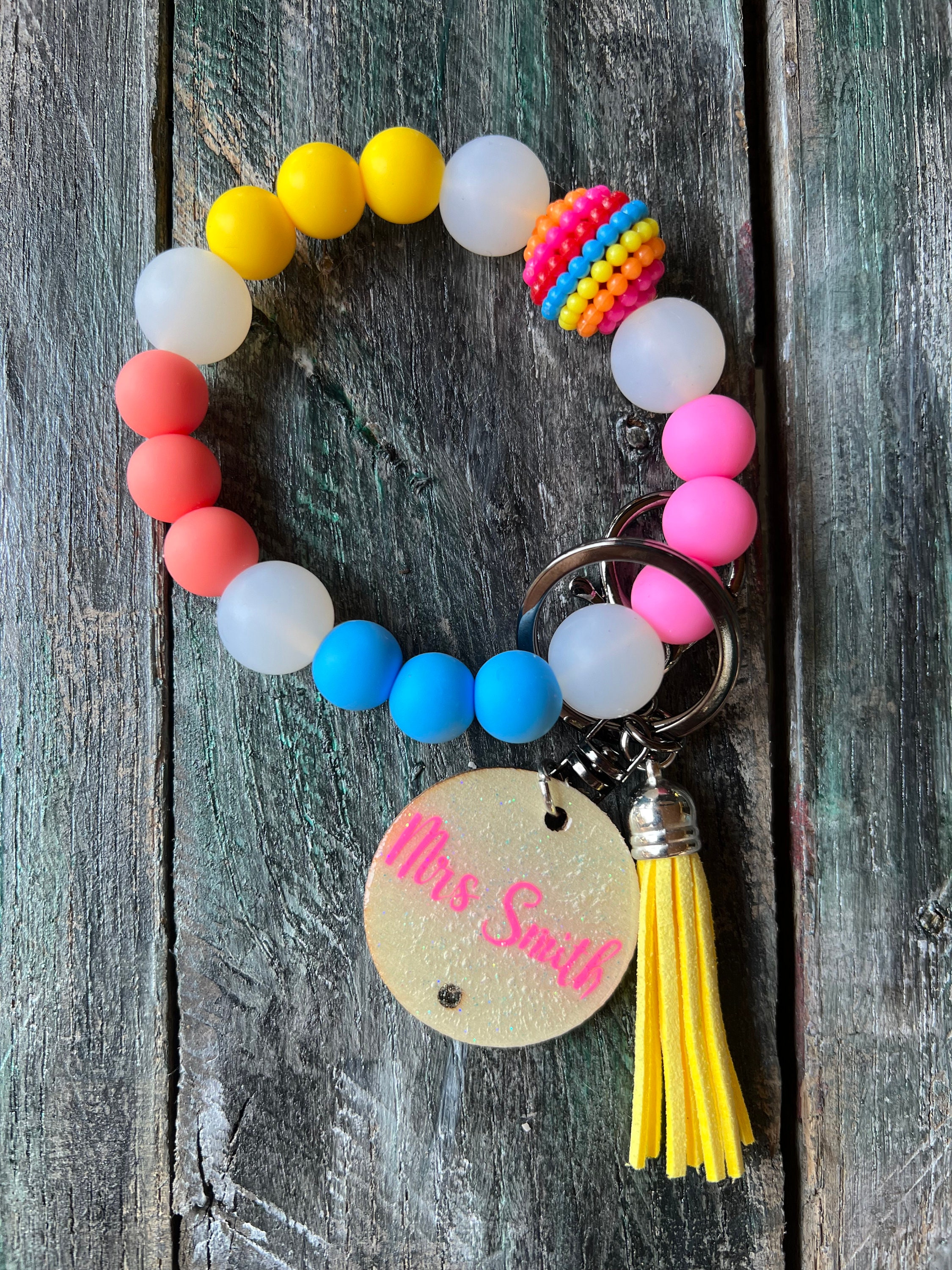 Wristlet Keychain Beaded Wristlet Custom Keychain Colorful Beaded ...