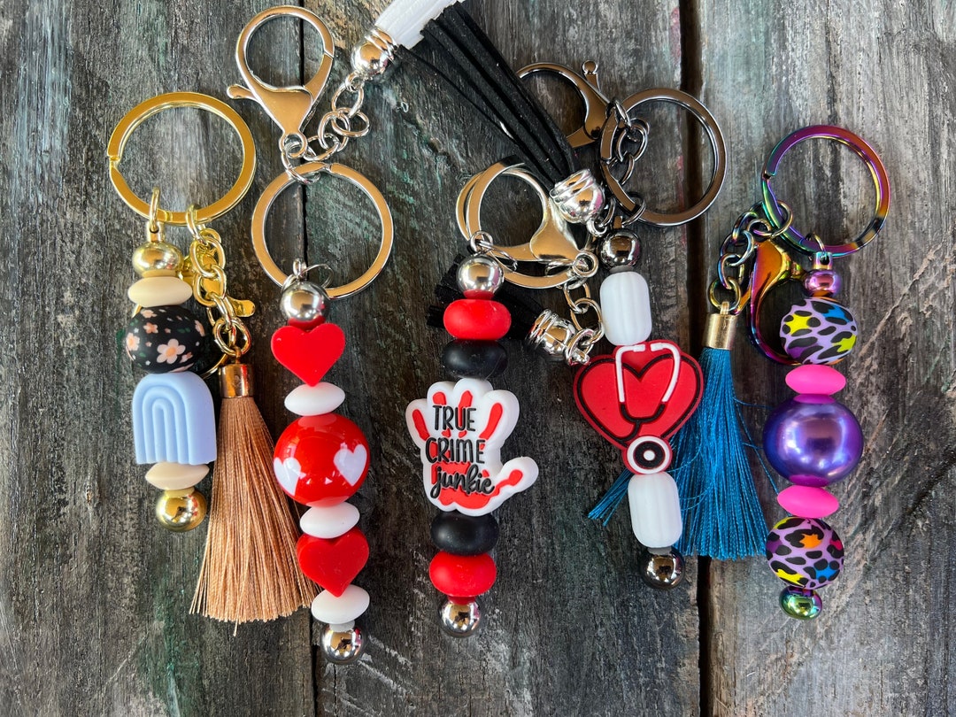 Custom Beaded Keychain, Personalized Silicone Bead Bar Keychain - Etsy