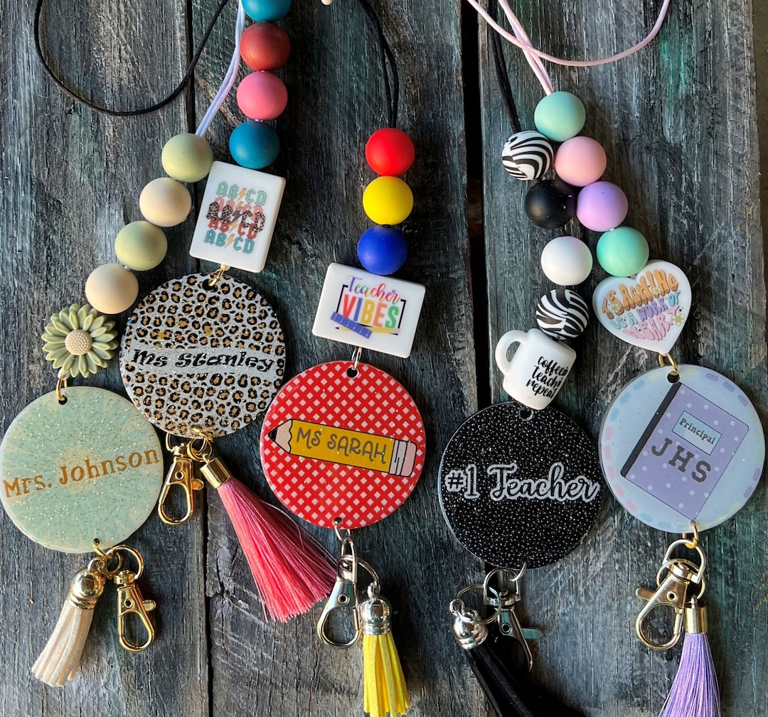 Lanyard Teacher Lanyard Beaded Teacher Lanyard Badge Holder Custom ...