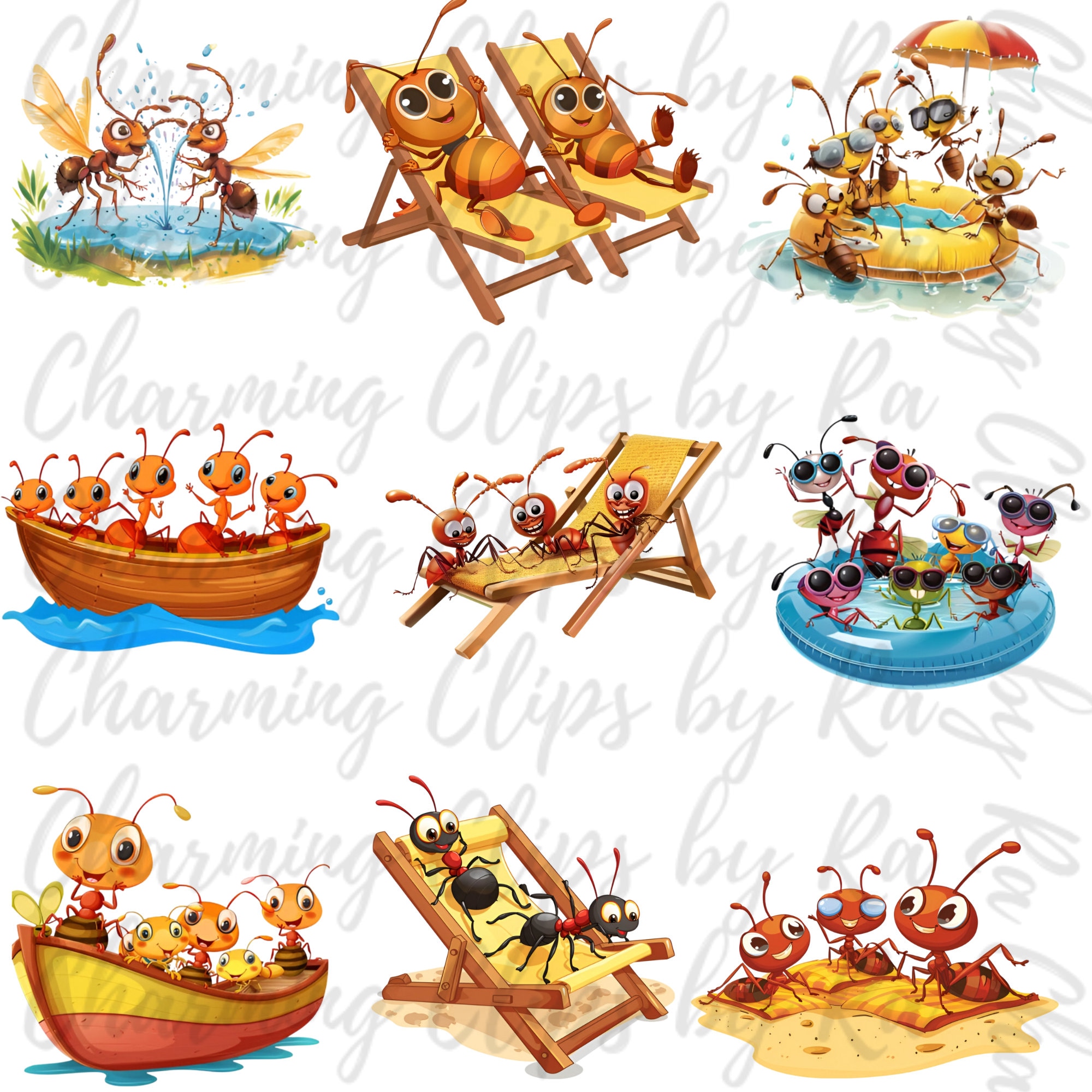Watercolor Ants, Summer Fun Clipart, Ants Png, Insect Clipart, Digital ...