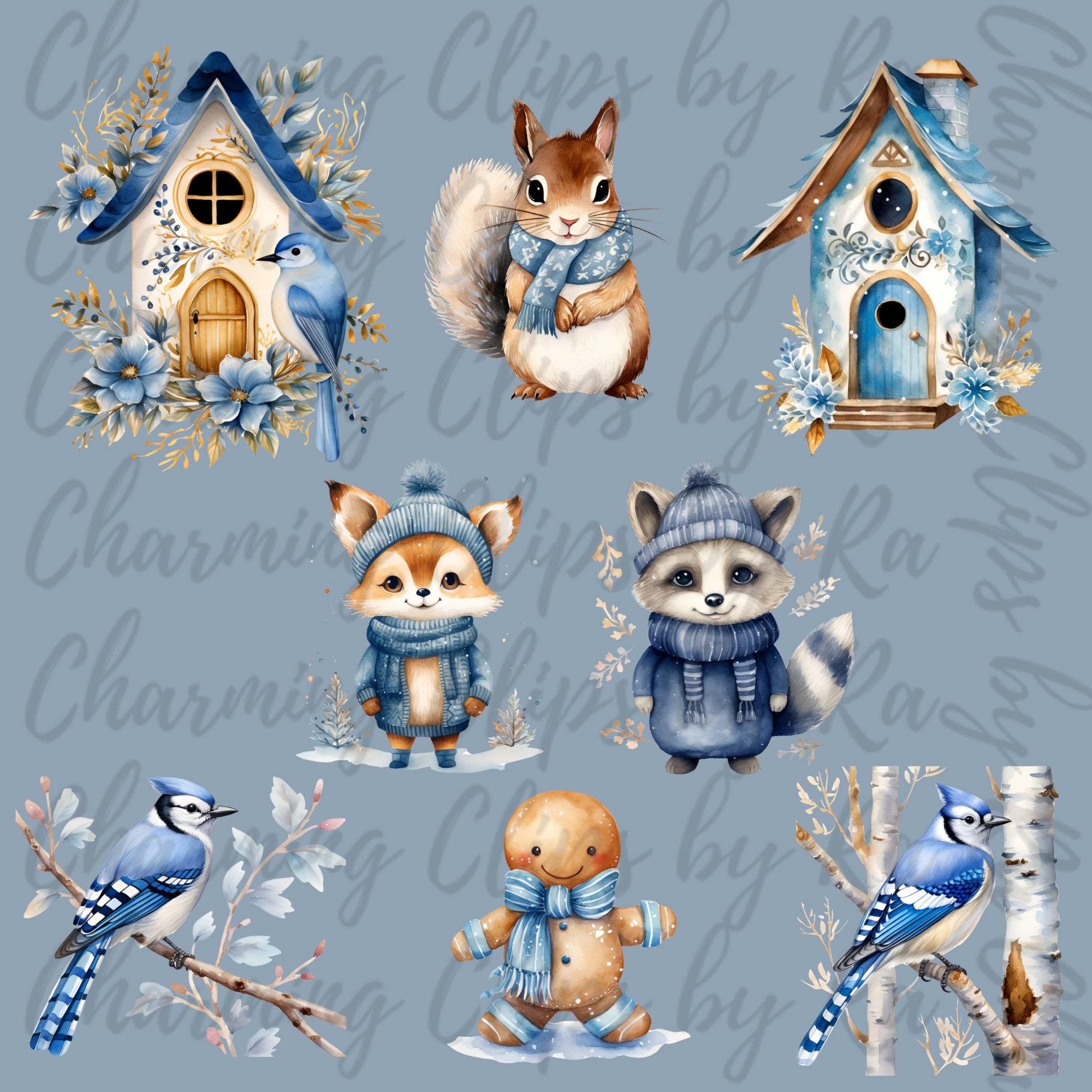 Watercolor Winter Clipart, Holiday Clipart, Winter Woodland, Animals ...