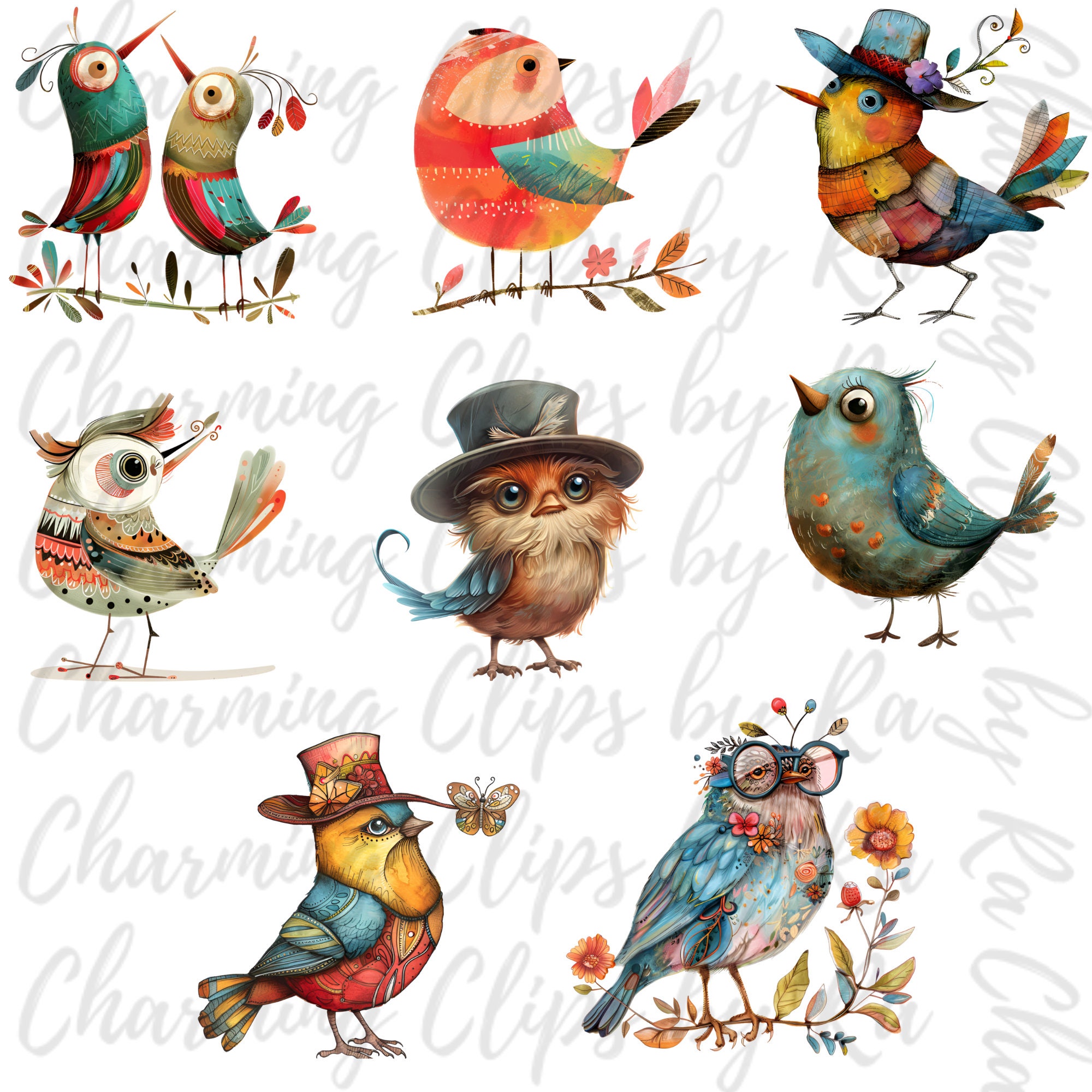Quirky Bird Clipart | Funny Bird Png | Cute Caricature Birds | Bird ...