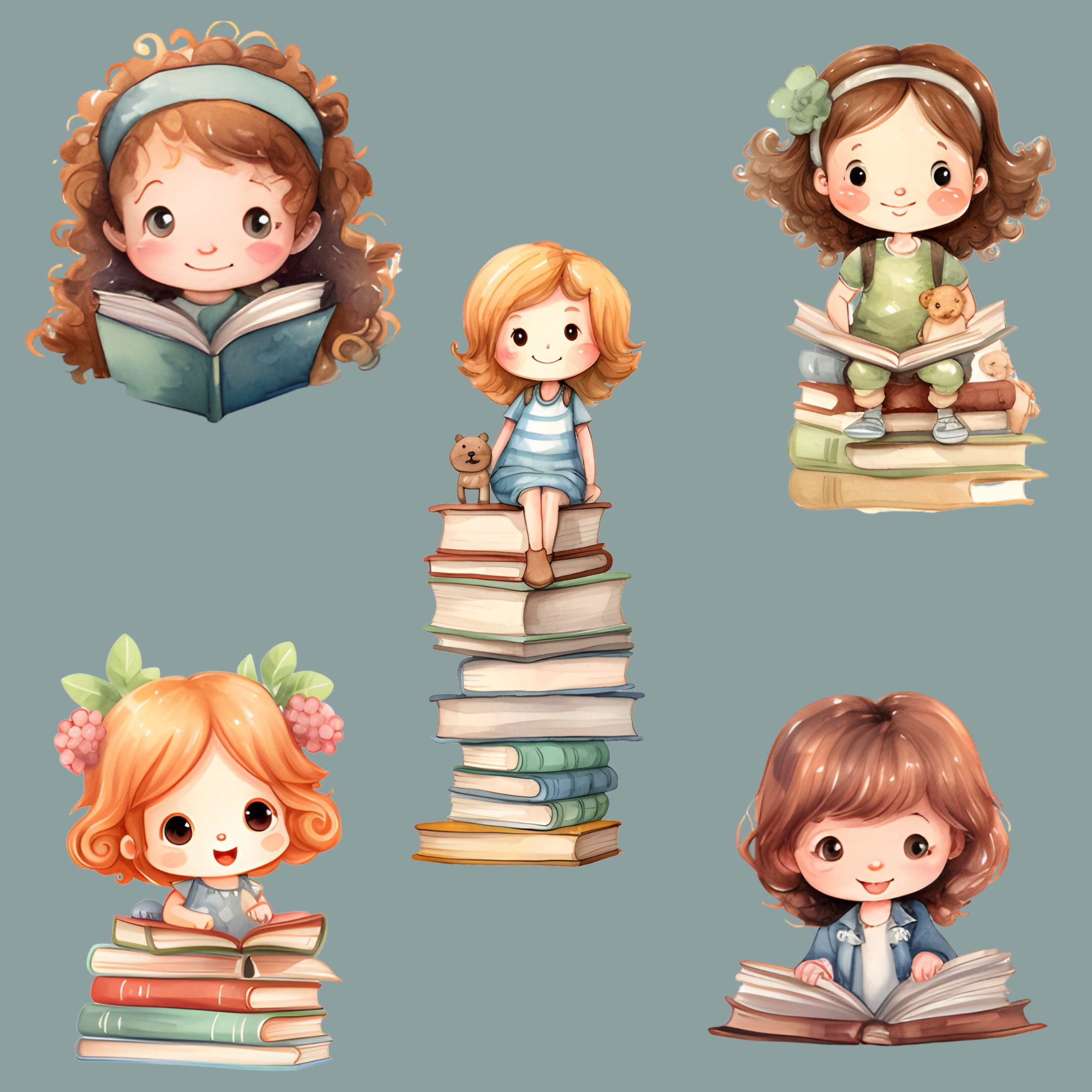 Watercolor Book Kids Clipart, Book Lovers, Book PNG, Back to School ...