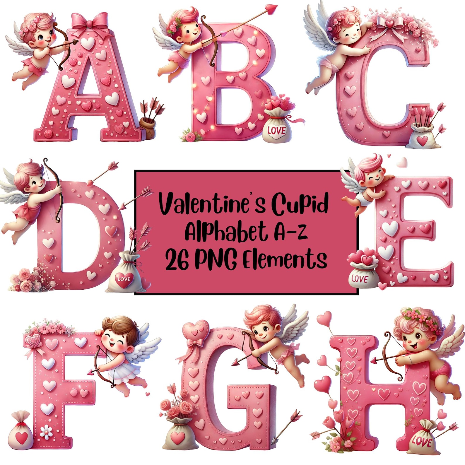 Valentines Day Alphabet PNG, Valentines Letters, Love Clipart ...