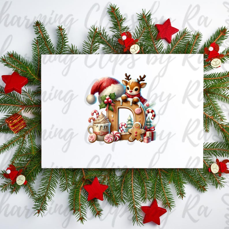 Christmas Alphabet PNG, Reindeer Clipart, Santa Letters, Gingerbread ...