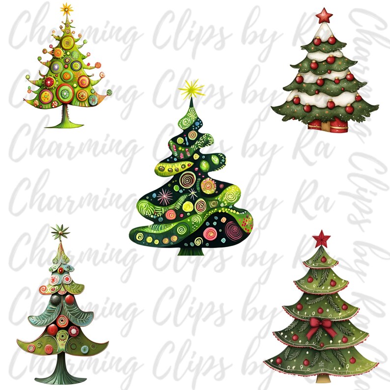 Quirky Christmas Tree Clipart, Whimsical Holiday Graphics, Funny Quirky ...