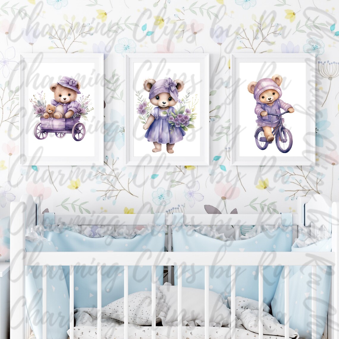 Teddy Bear Clipart Bundle, Girl Baby Shower PNG, Cute Lavendar Boho ...