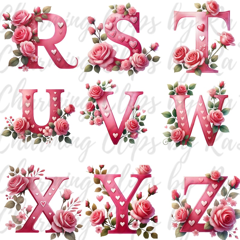 Valentines Day Alphabet PNG, Floral Alphabet, Valentines Letters, Love ...