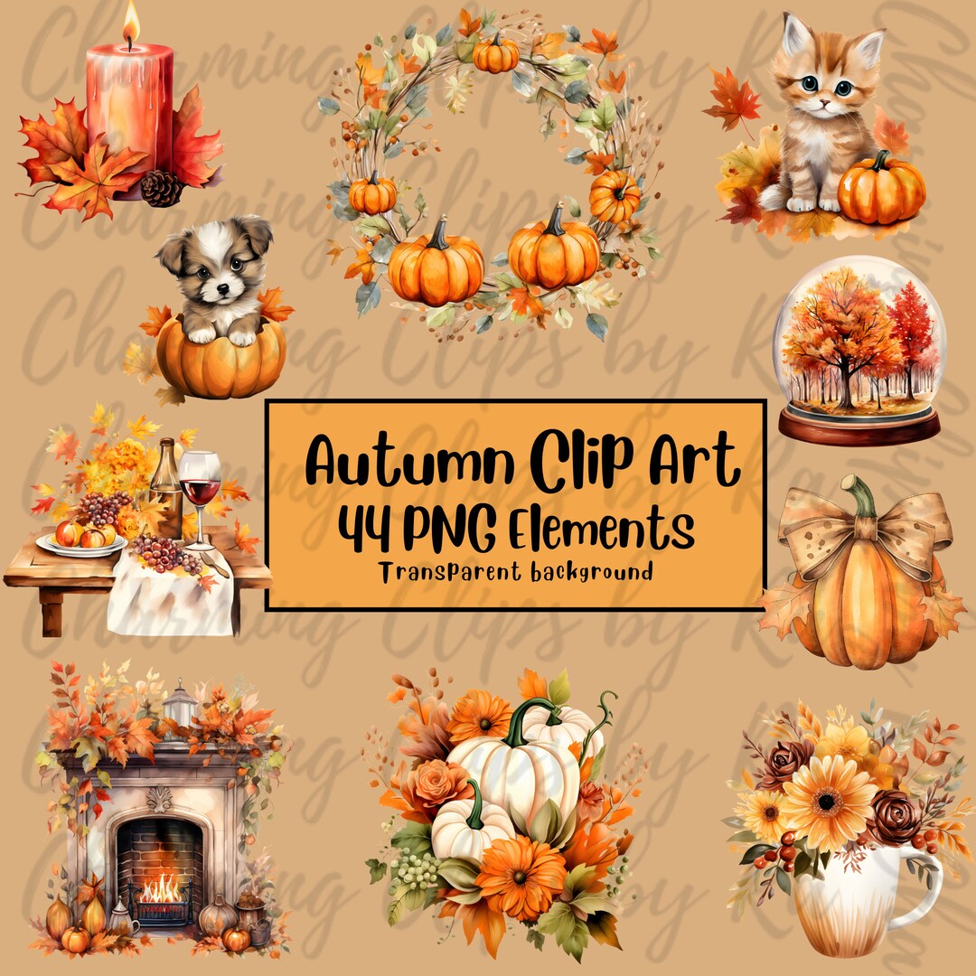 Fall Vibe Clipart, Autumn Clipart, Fall Floral, Fall Wreath, Autumn ...