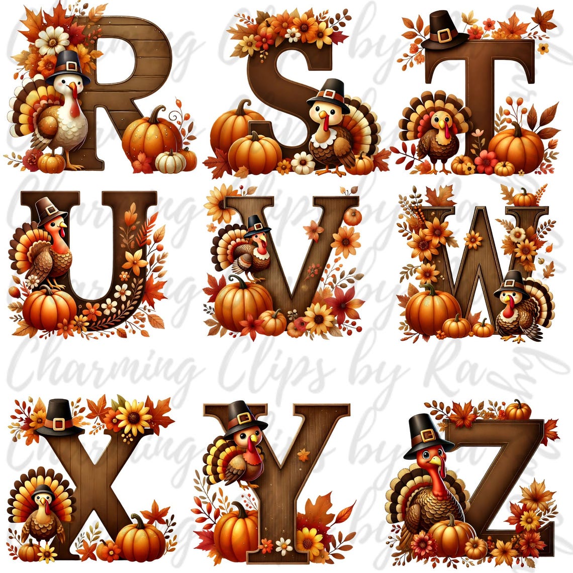 Thanksgiving Alphabet PNG, Turkey Alphabet, Autumn Fall Alphabet ...