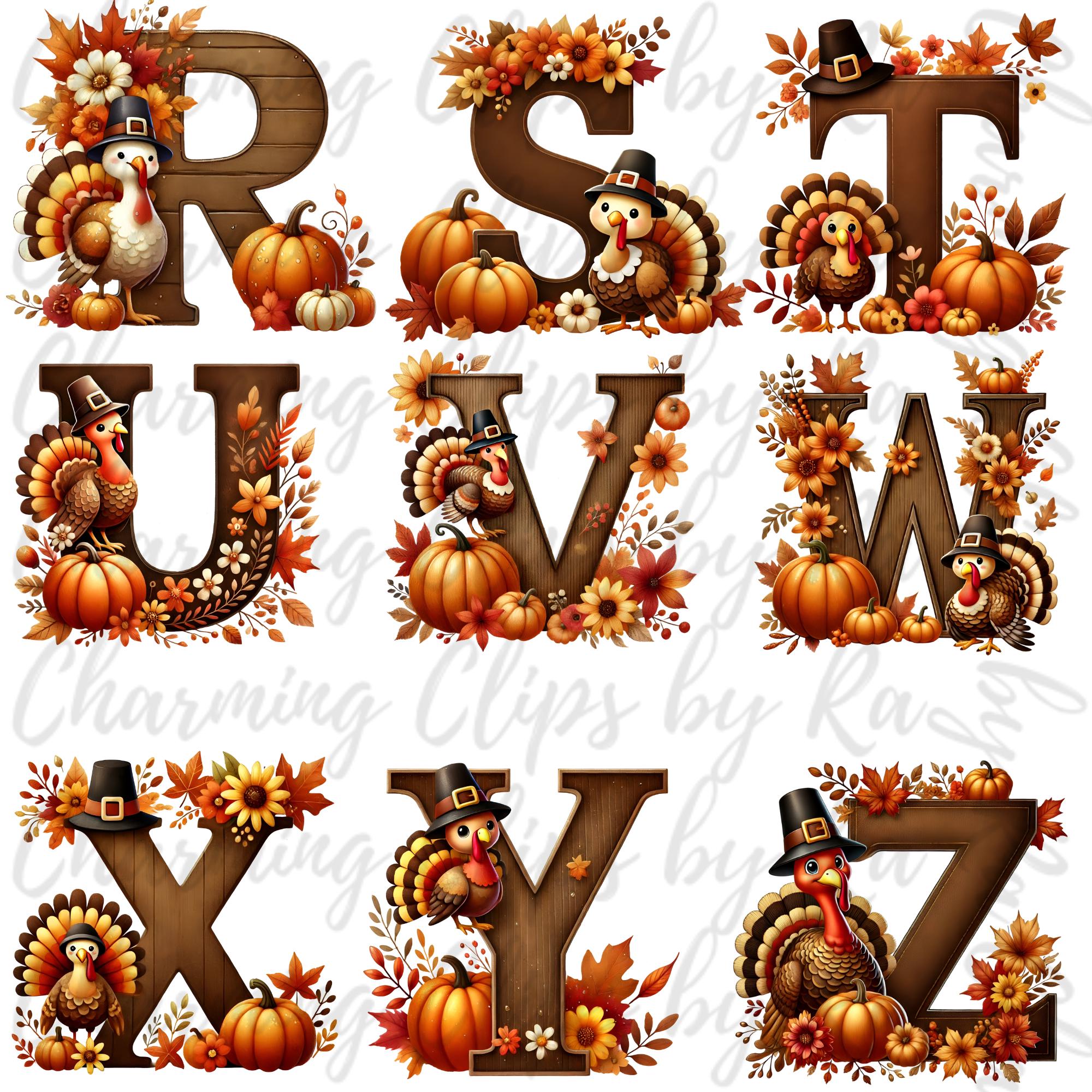 Thanksgiving Alphabet PNG, Turkey Alphabet, Autumn Fall Alphabet ...