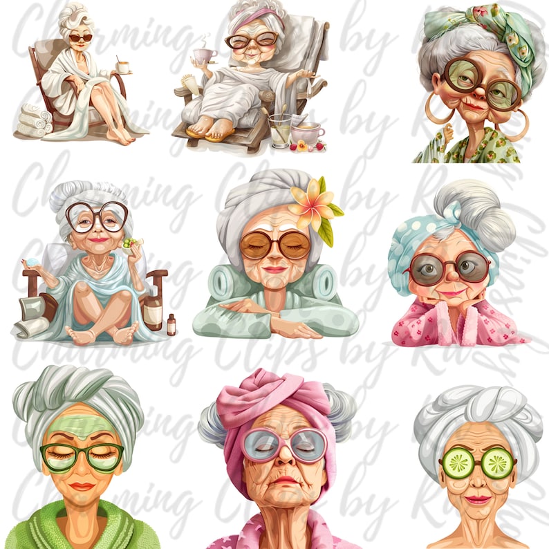 Funny Old Ladies Clipart, Elderly Clipart, Spa Day Clipart, Old Ladies ...
