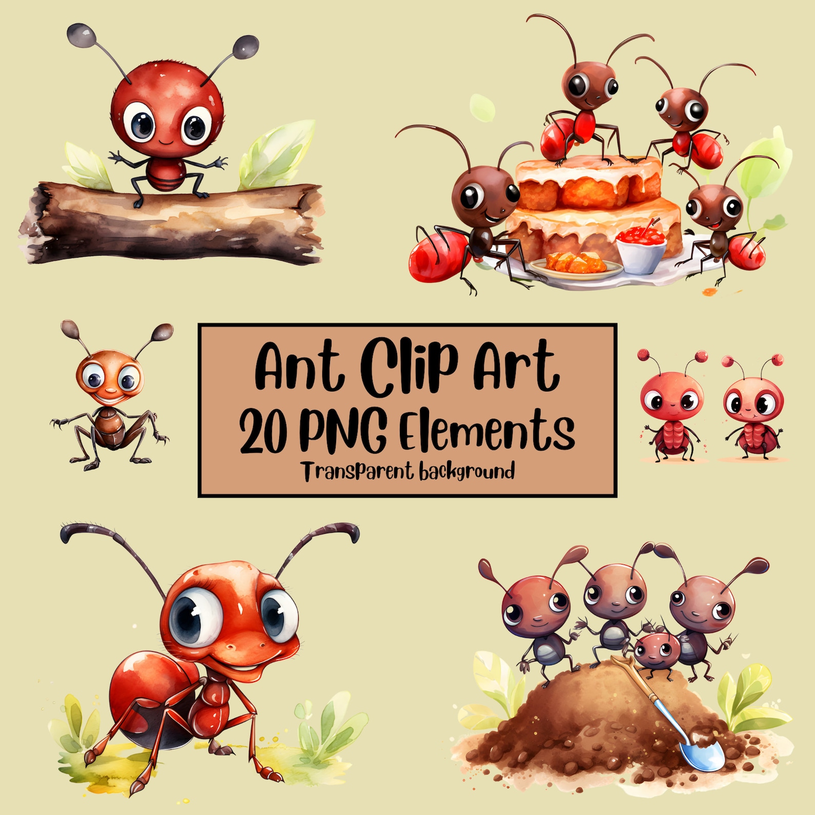 Watercolor Clipart Ant, Sublimination, Ant PNG, Children, Kids, Cute ...