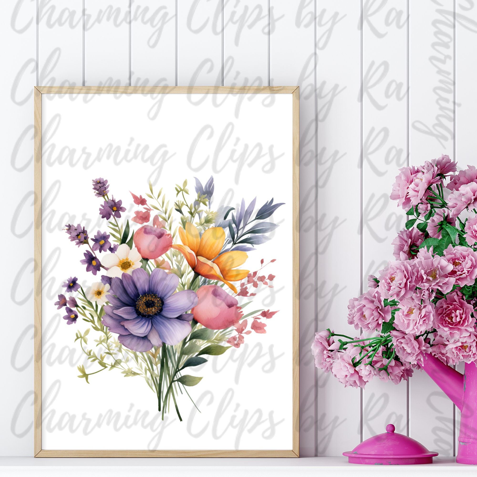 Floral Wildflowers Clipart, Wildflowers Bouquet Bundle, Spring Clipart ...