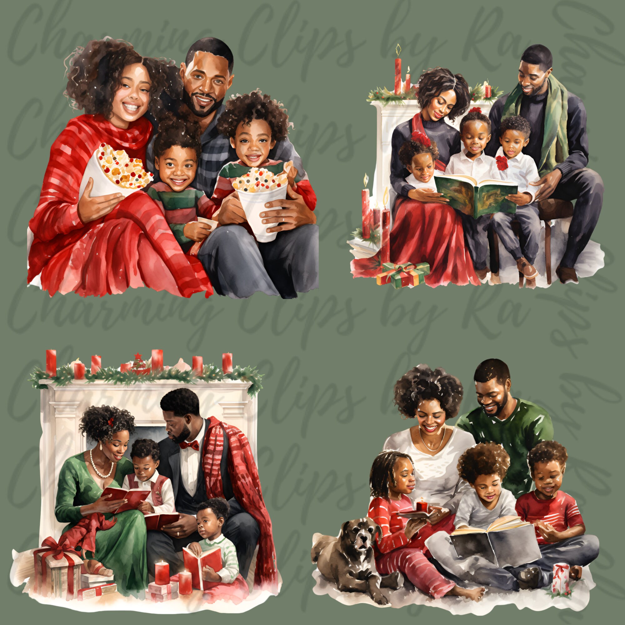 Watercolor Christmas Black Family Clipart PNG, Festive, Holiday Clipart ...