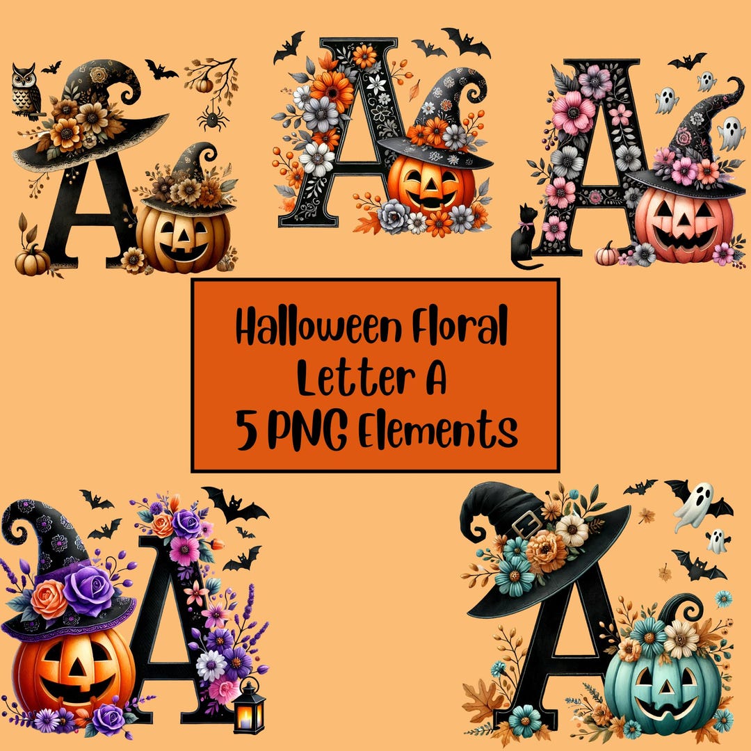 Fall Floral Alphabet Clipart, Halloween Watercolor Letters for ...