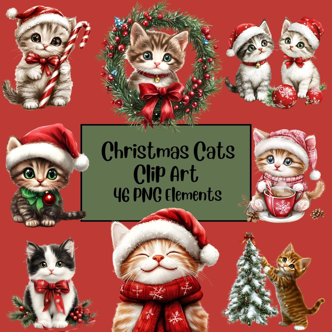 Cute Kitten Clipart Bundle, Christmas Cat PNG, Quirky Cats, Kittens PNG ...