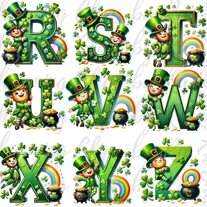 St. Patrick's Day Alphabet PNG Bundle, Shamrock Letters, Leprechaun PNG ...