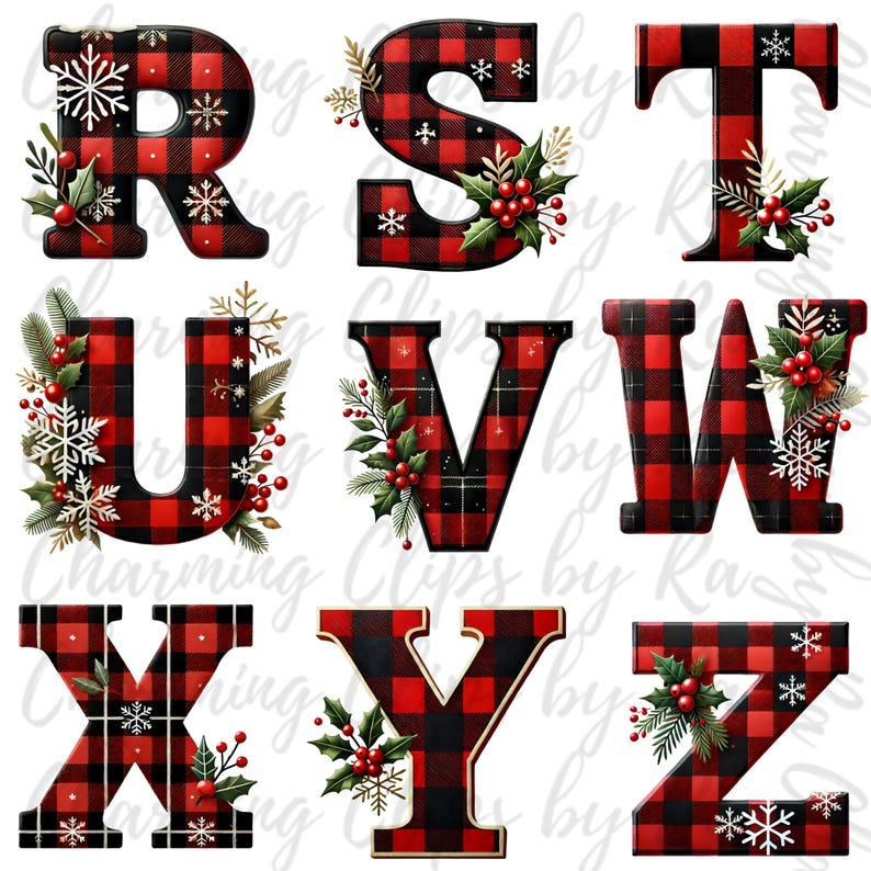 Christmas Alphabet PNG Bundle, Red Plaid Buffalo PNG, Christmas Letters ...