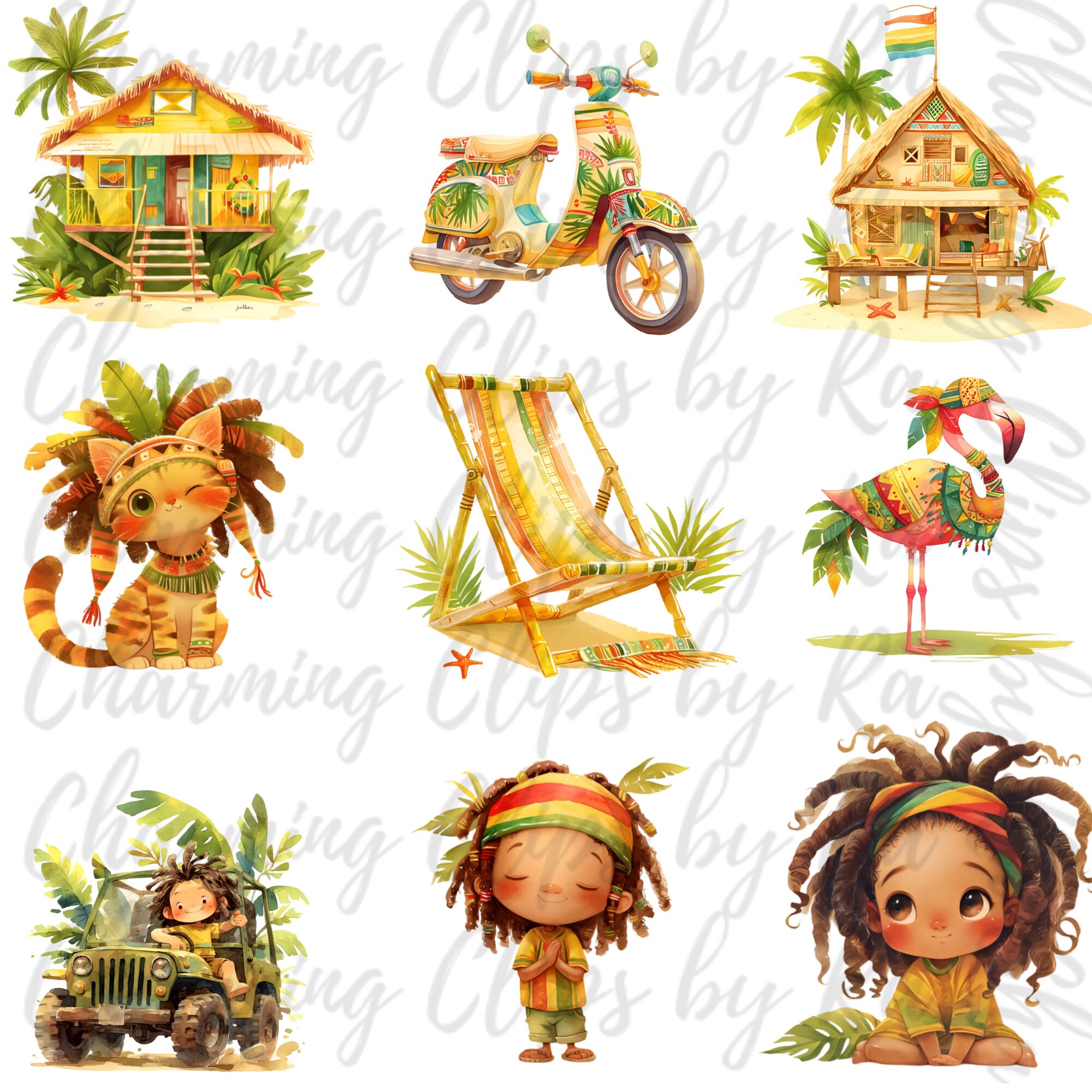 Boho Beach Clipart, Summer Beach Bundle, Summer Vibes, Seaside Clipart ...